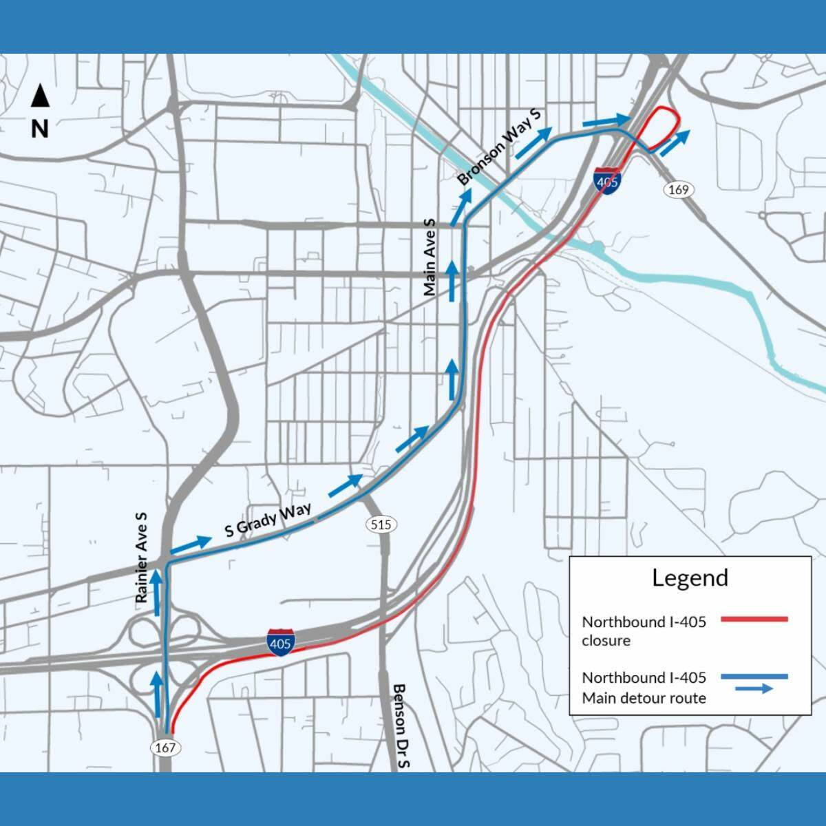 I-405 overnight closures June 30 to July 2; detour runs through Renton ...